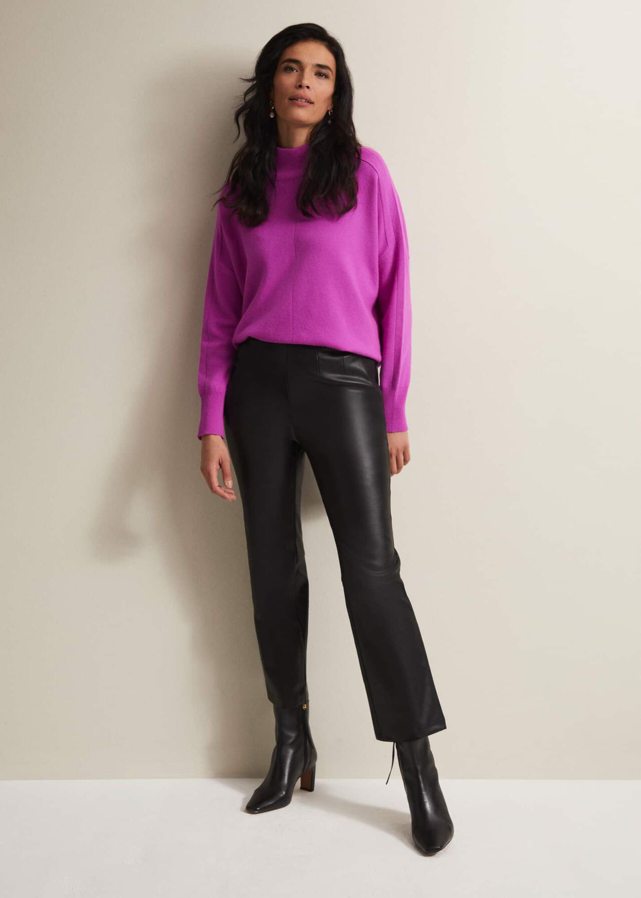 Marielle Black Faux Leather Cropped Trousers | Phase Eight UK