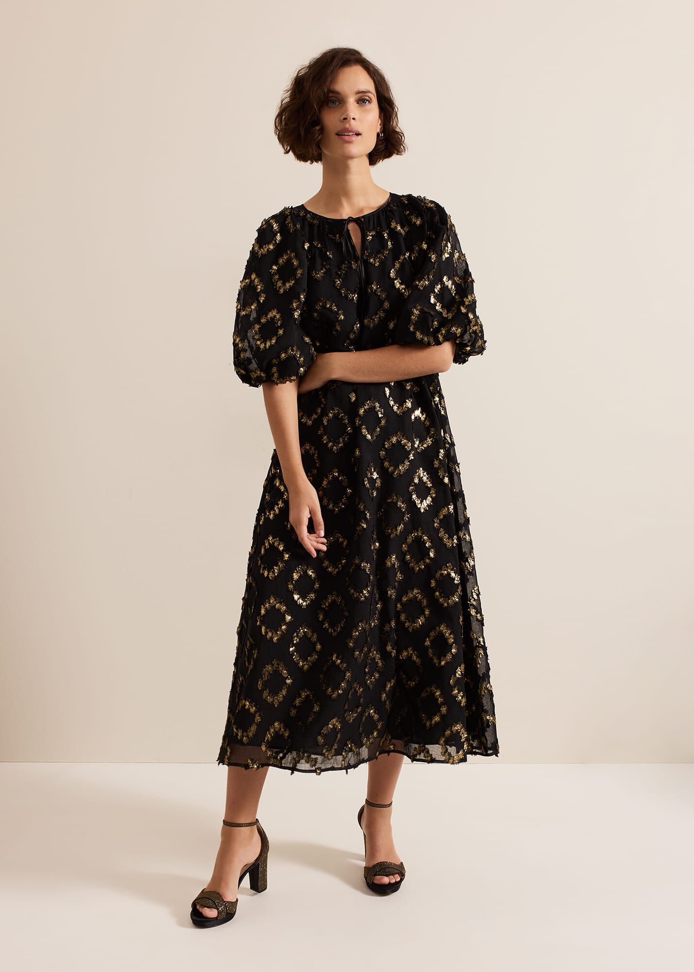 Bella Black Textured Midi Dress | Phase Eight UK