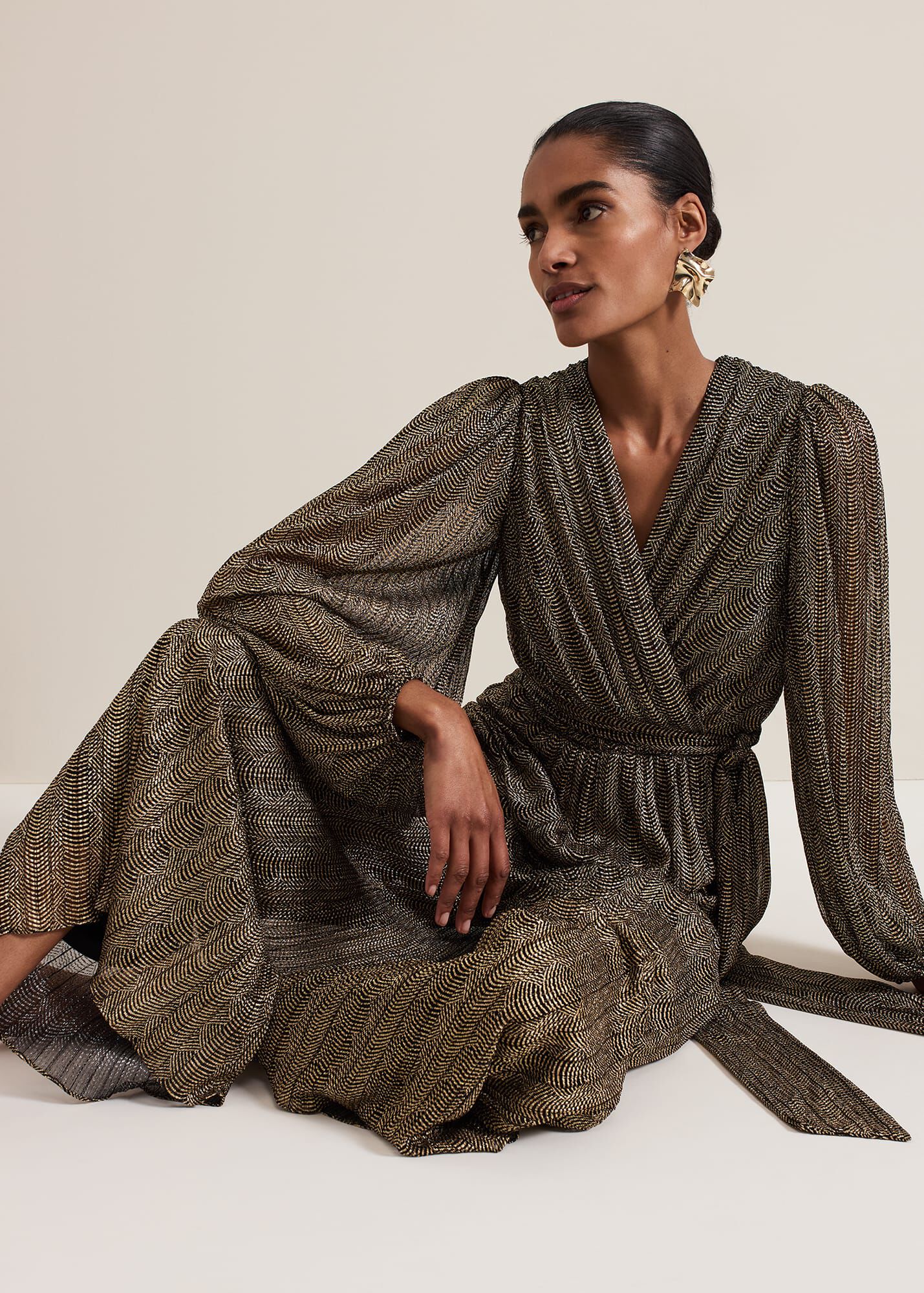 Alli Gold Textured Jumpsuit | Phase Eight UK