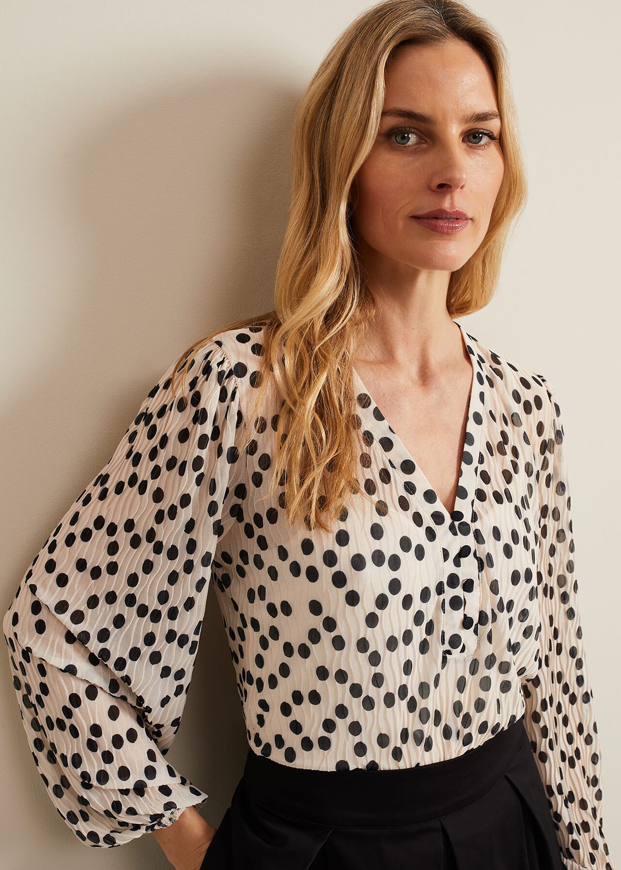 Sophia Spot Textured Mesh Top | Phase Eight UK