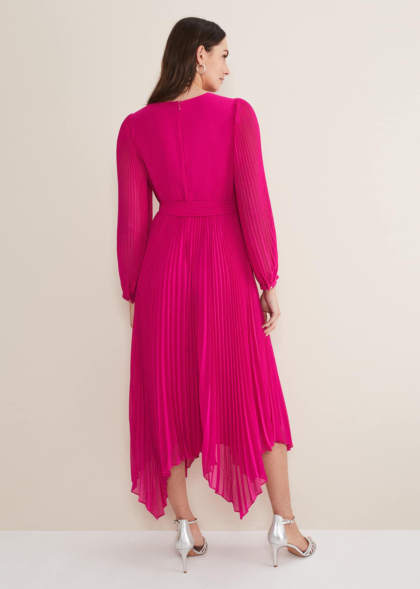 Magenta Pink Long Sleeve Pleated Midi Wrap Dress | Phase Eight | Phase ...