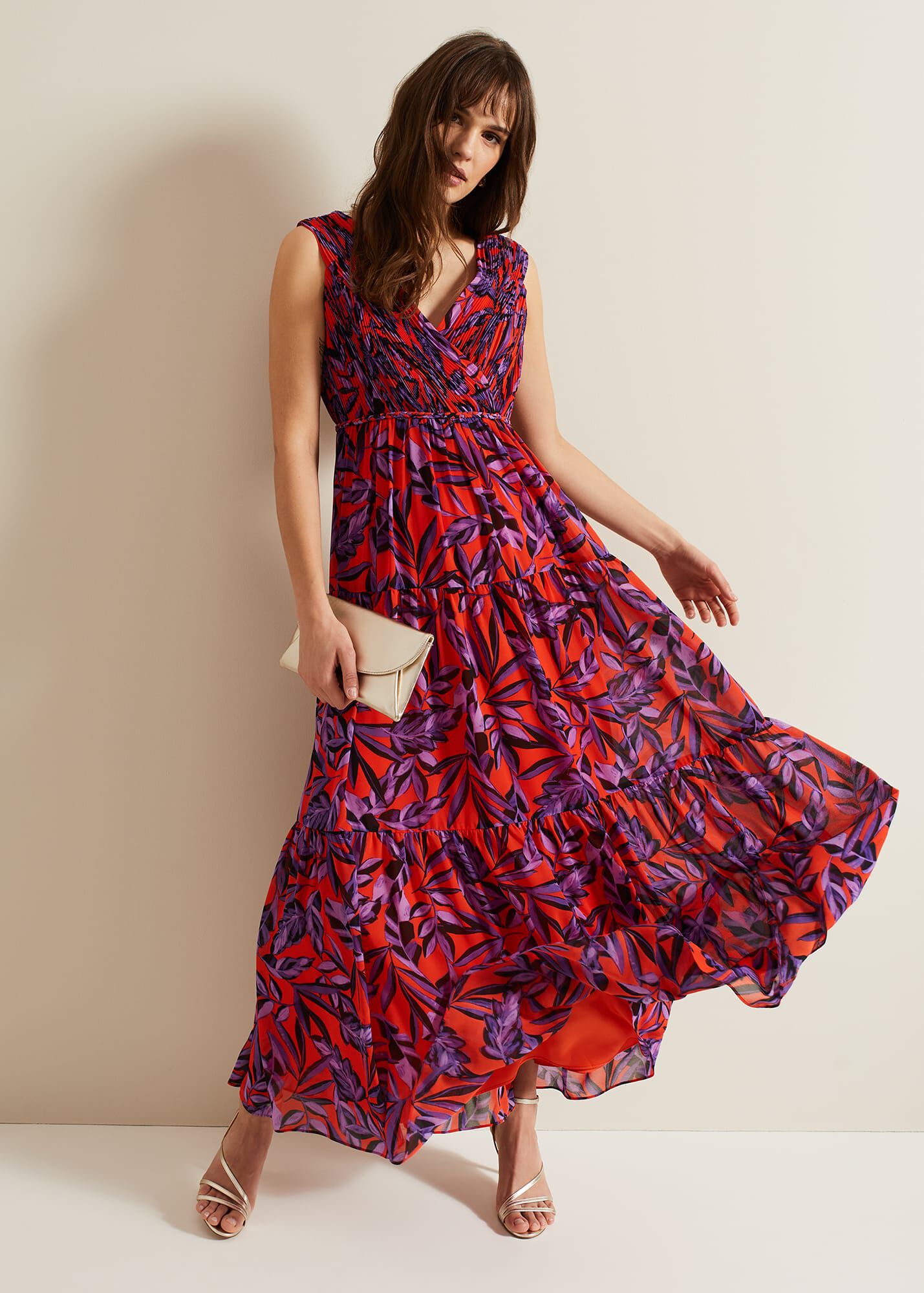 Athena Leaf Print Pleated Maxi Dress | Phase Eight UK