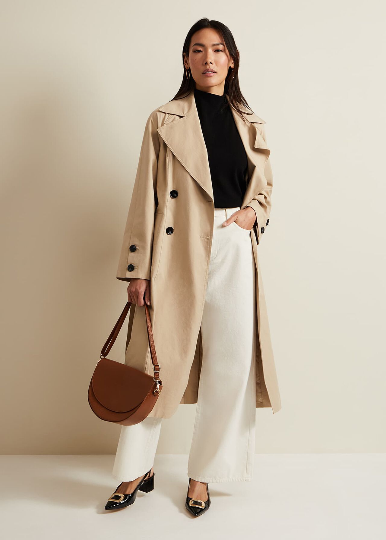 Sandy Button Detail Trench | Phase Eight UK