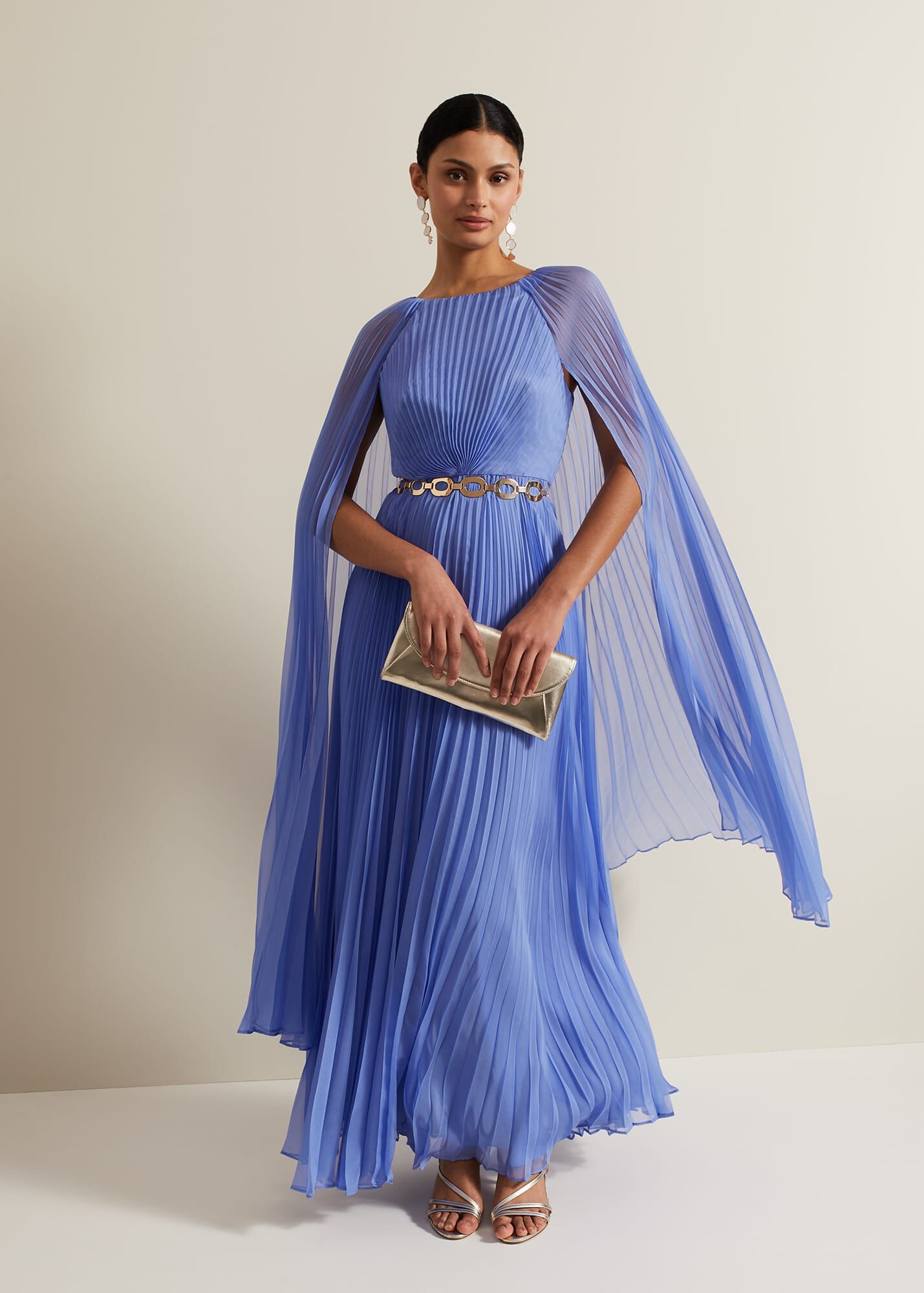 Marren Blue Chiffon Pleated Maxi Dress | Phase Eight UK