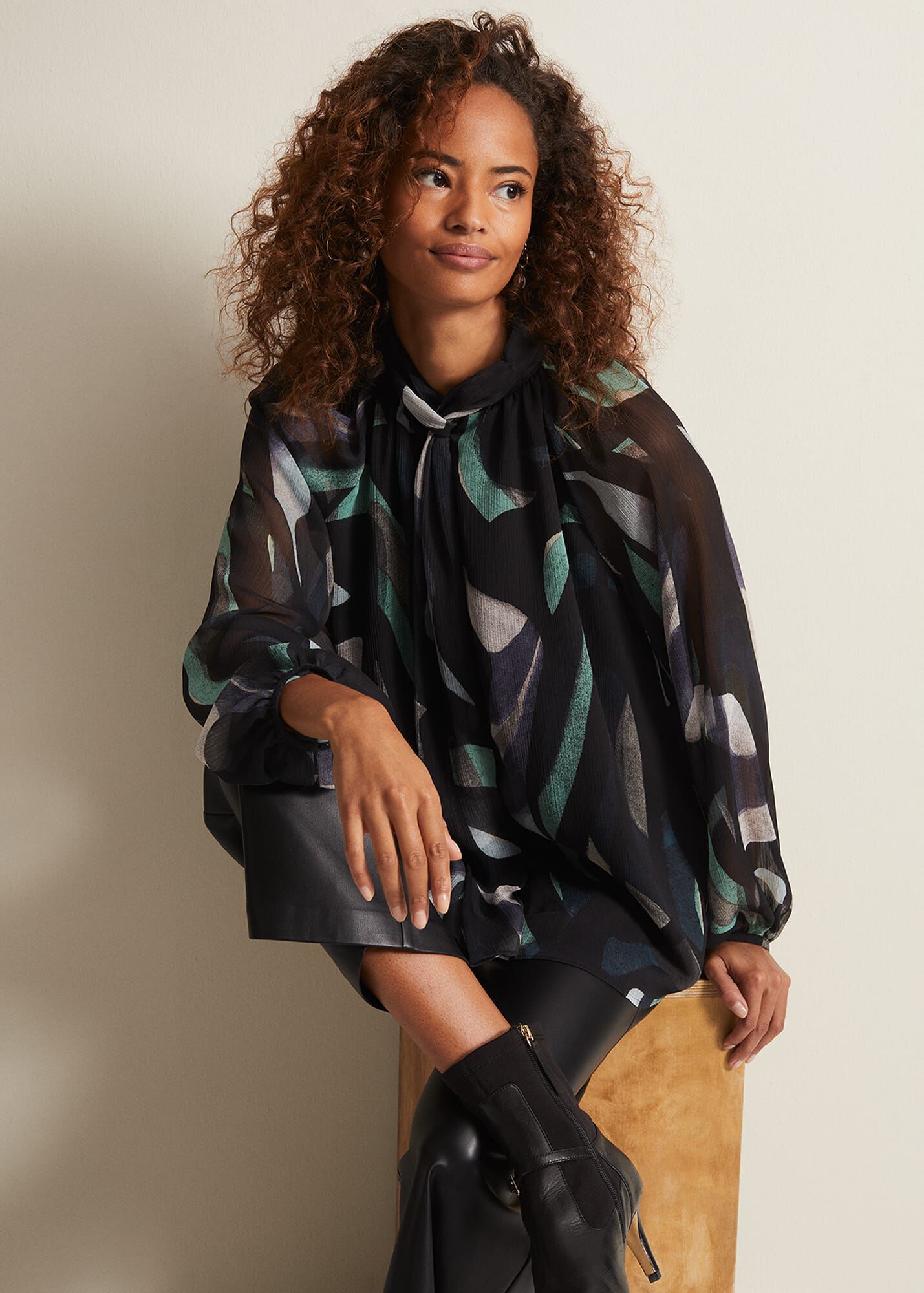 Navy Blue Abstract Blouse With Twisted Neckline | Phase Eight | Phase ...
