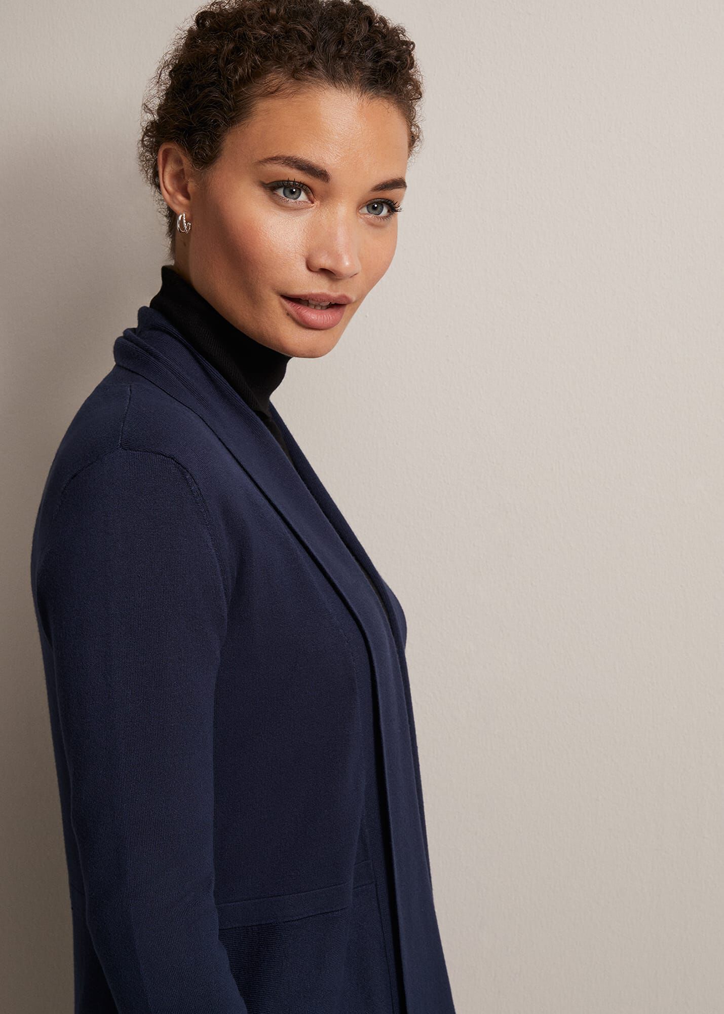 Navy Long Cardigan with Ribbed Shawl Neck & Long Sleeves | Phase Eight ...