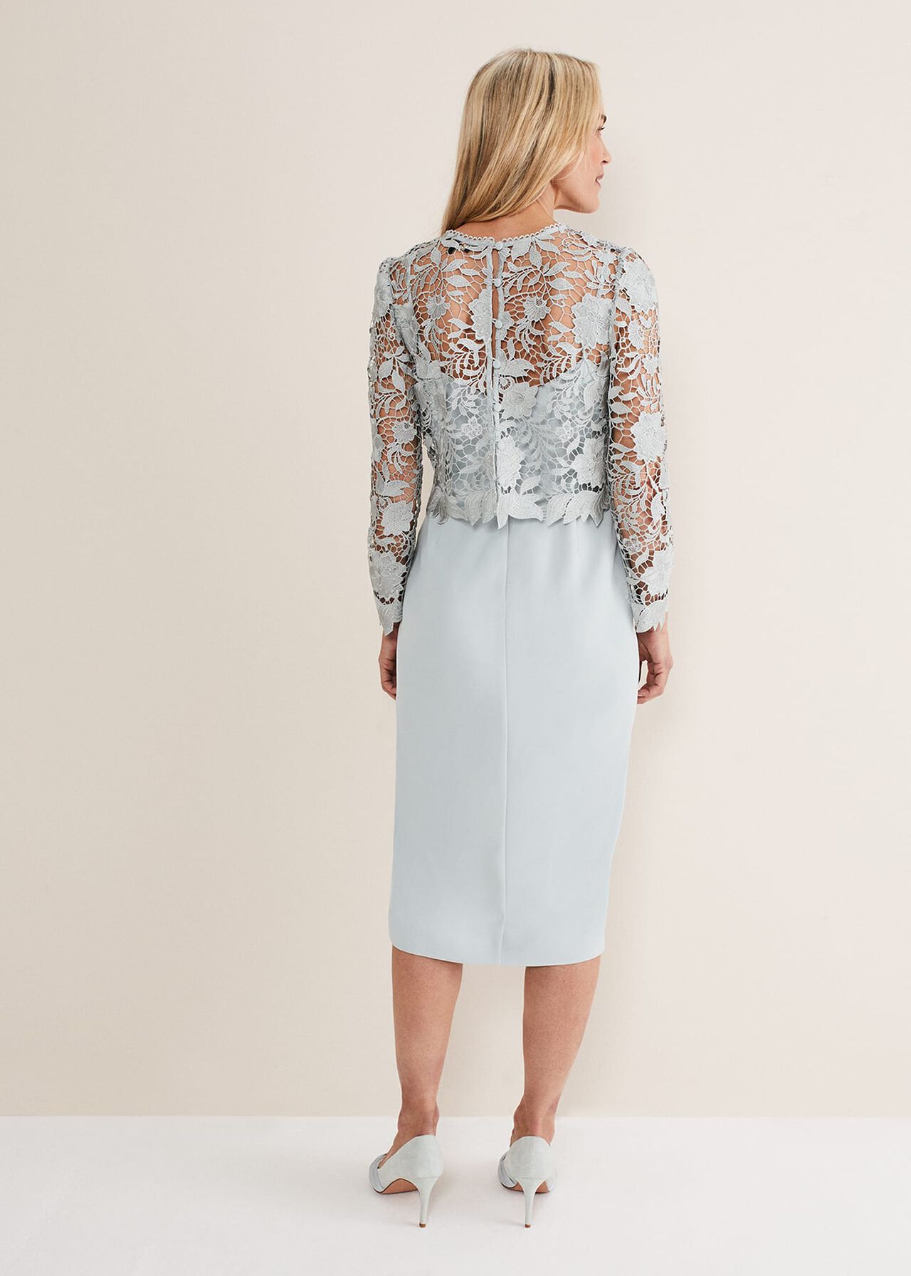 Light Blue Lace Overlay Pencil Dress | Phase Eight | Phase Eight UK