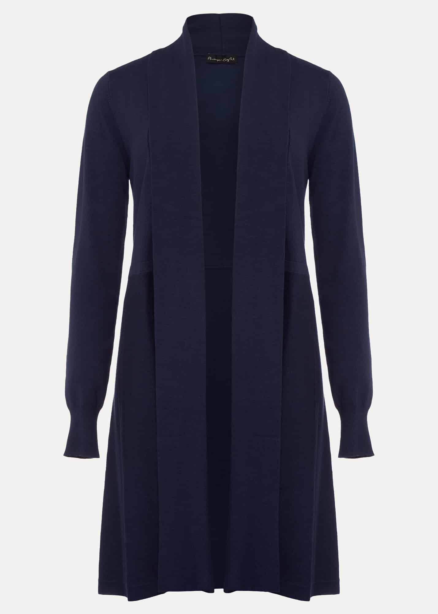 Navy Long Cardigan with Ribbed Shawl Neck & Long Sleeves | Phase Eight ...