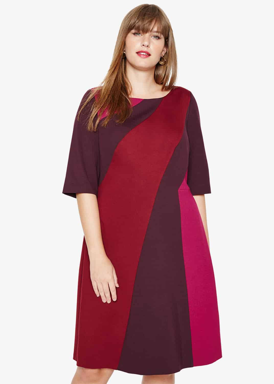 Colour Block Dresses Panelled Contrast Illusion Slimming Dress