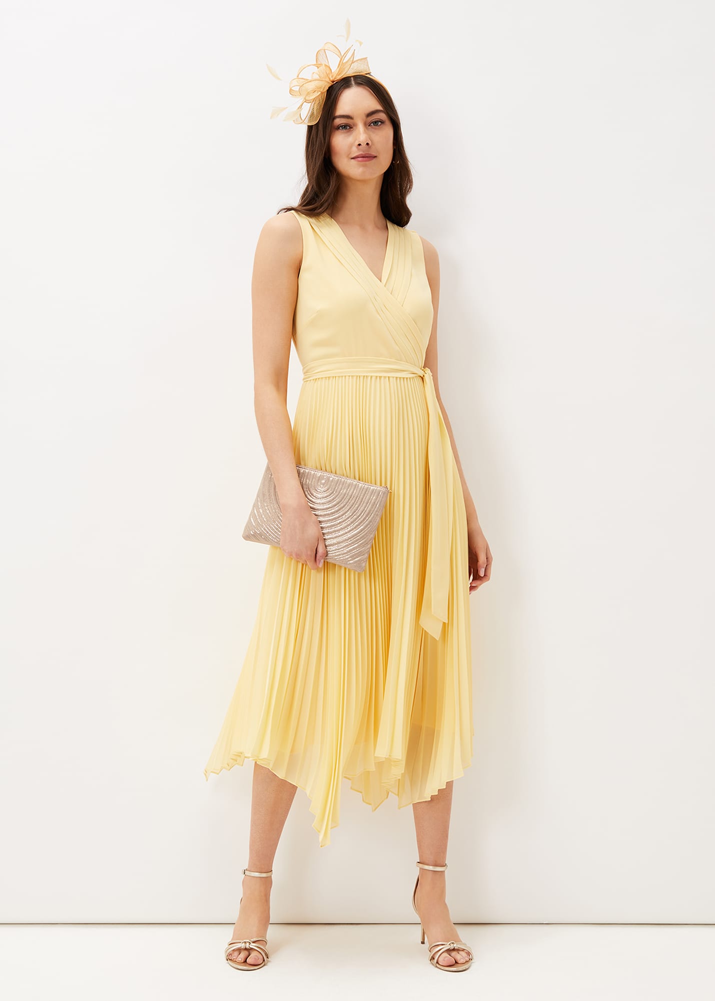 Phase Eight Petra Pleated Wrap Dress Pale Yellow Size 14 Reviews ...