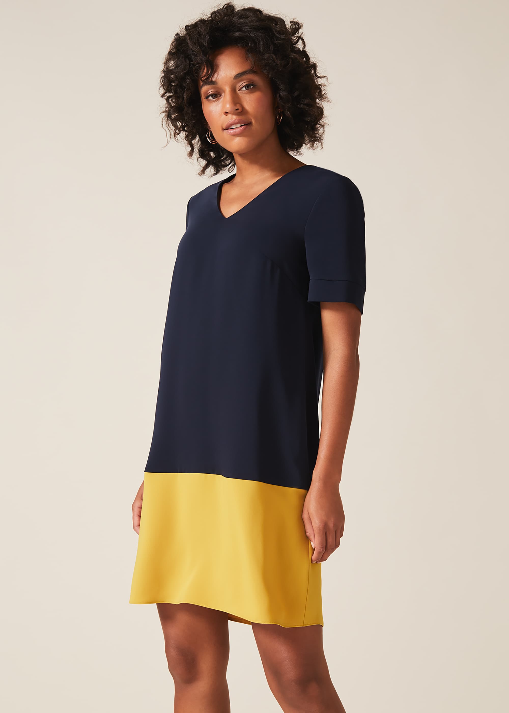 Colour Block Dresses Panelled Slimming Contrast Illusion Panel Dress